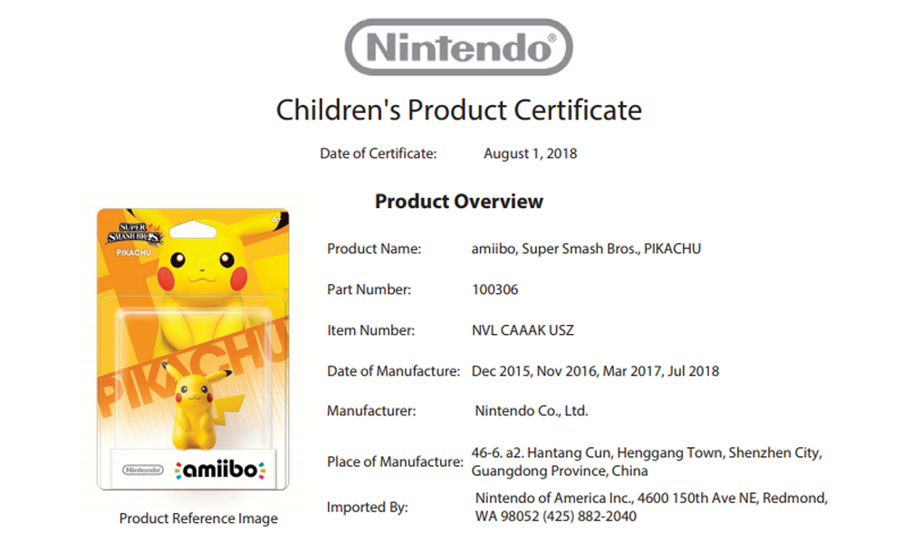 amiibo-collection.com | CPSIA, production du mois de mois. Pikachu ...
